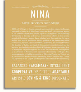 Nina Personalized Name Meaning Art Prints – Name Stories