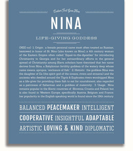 Nina Personalized Name Meaning Art Prints – Name Stories
