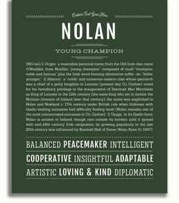 Nolan Personalized Name Meaning Art Prints – Name Stories