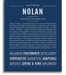 Nolan Personalized Name Meaning Art Prints – Name Stories