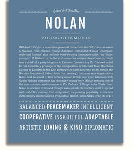 Nolan Personalized Name Meaning Art Prints – Name Stories