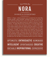 Nora Personalized Name Meaning Art Prints – Name Stories