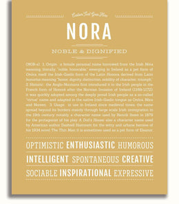 Nora Personalized Name Meaning Art Prints – Name Stories