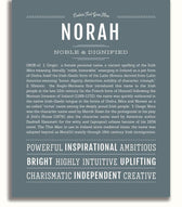 Norah Personalized Name Meaning Art Prints – Name Stories