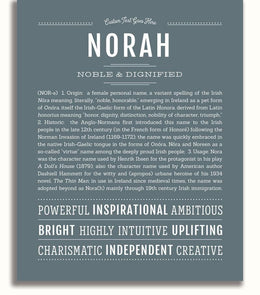 Norah Personalized Name Meaning Art Prints – Name Stories