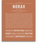 Norah Personalized Name Meaning Art Prints – Name Stories