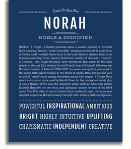 Norah Personalized Name Meaning Art Prints – Name Stories