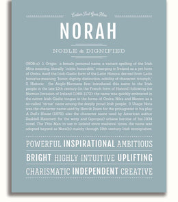 Norah Personalized Name Meaning Art Prints – Name Stories
