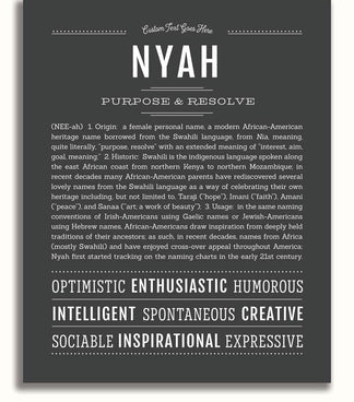 Nyah Personalized Name Meaning Art Prints – Name Stories