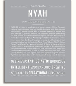 Nyah Personalized Name Meaning Art Prints – Name Stories