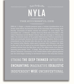 Nyla Personalized Name Meaning Art Prints – Name Stories