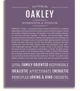 Oakley Personalized Name Meaning Art Prints – Name Stories