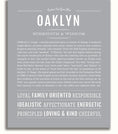 Oaklyn Personalized Name Meaning Art Prints – Name Stories