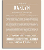 Oaklyn Personalized Name Meaning Art Prints – Name Stories