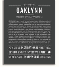 Oaklynn Personalized Name Meaning Art Prints – Name Stories
