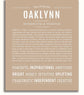Oaklynn Personalized Name Meaning Art Prints – Name Stories