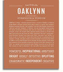 Oaklynn Personalized Name Meaning Art Prints – Name Stories
