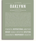Oaklynn Personalized Name Meaning Art Prints – Name Stories