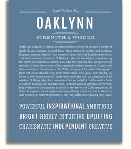 Oaklynn Personalized Name Meaning Art Prints – Name Stories
