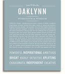 Oaklynn Personalized Name Meaning Art Prints – Name Stories