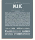 Ollie Personalized Name Meaning Art Prints – Name Stories