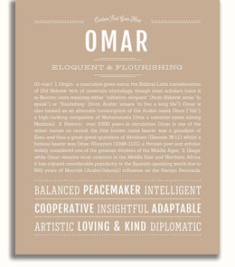 Omar Personalized Name Meaning Art Prints – Name Stories