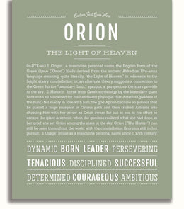 Orion Personalized Name Meaning Art Prints – Name Stories