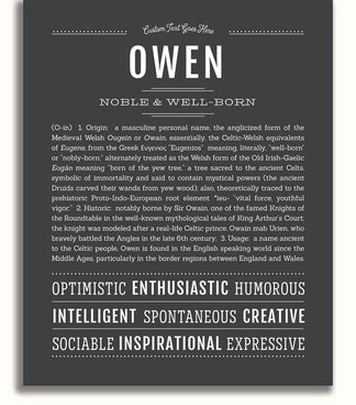 Owen Personalized Name Meaning Art Prints – Name Stories