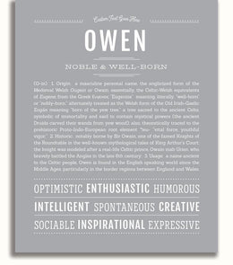 Owen Personalized Name Meaning Art Prints – Name Stories