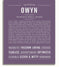 Owyn Personalized Name Meaning Art Prints – Name Stories