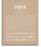 Owyn Personalized Name Meaning Art Prints – Name Stories