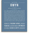 Owyn Personalized Name Meaning Art Prints – Name Stories
