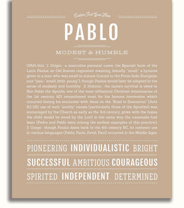 Pablo Personalized Name Meaning Art Prints – Name Stories
