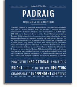 Padraig Personalized Name Meaning Art Prints – Name Stories
