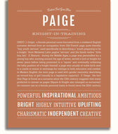 Paige Personalized Name Meaning Art Prints – Name Stories