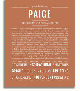 Paige Personalized Name Meaning Art Prints – Name Stories