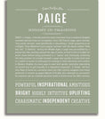 Paige Personalized Name Meaning Art Prints – Name Stories