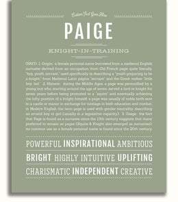 Paige Personalized Name Meaning Art Prints – Name Stories