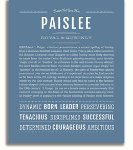 Paislee Personalized Name Meaning Art Prints – Name Stories