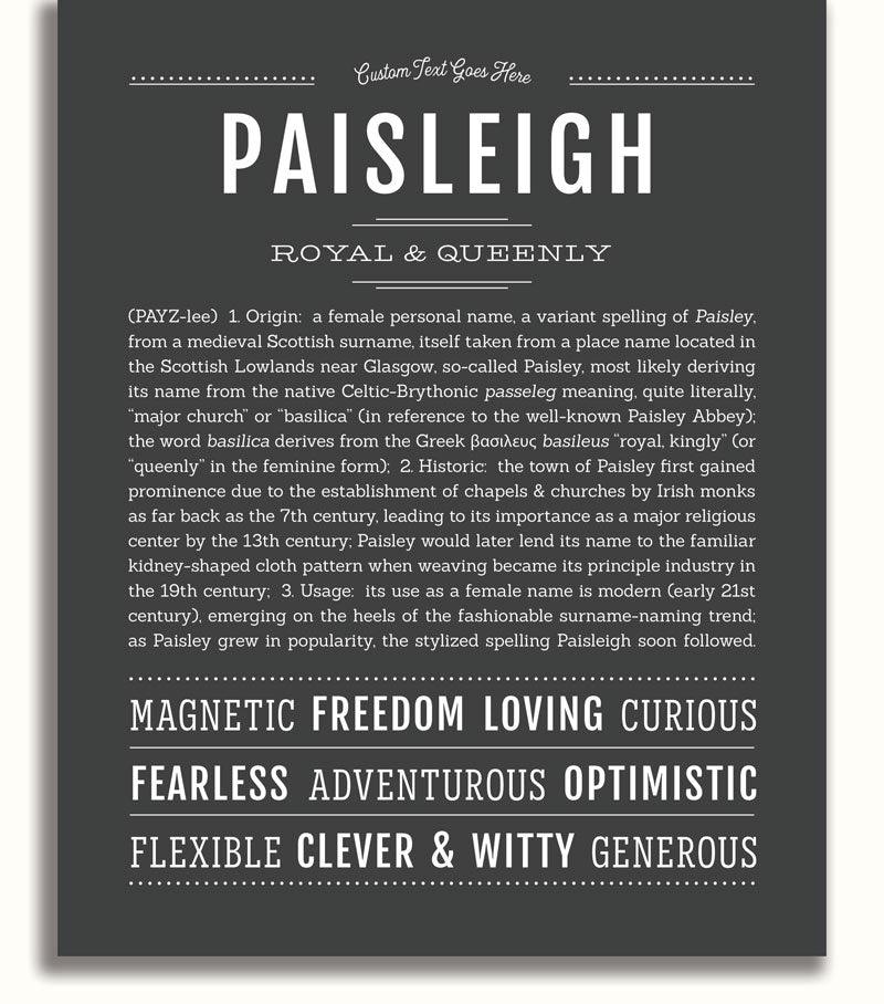 Paisleigh Personalized Name Meaning Art Prints – Name Stories