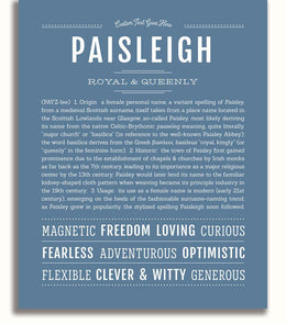 Paisleigh Personalized Name Meaning Art Prints – Name Stories