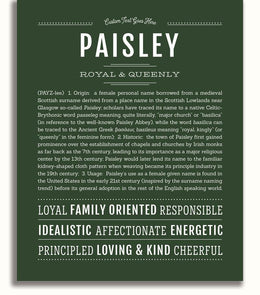 Paisley Personalized Name Meaning Art Prints – Name Stories