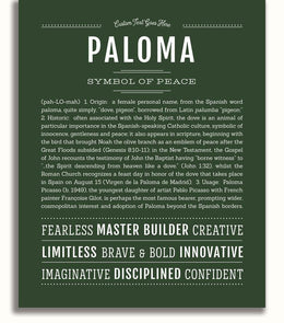 Paloma Personalized Name Meaning Art Prints – Name Stories