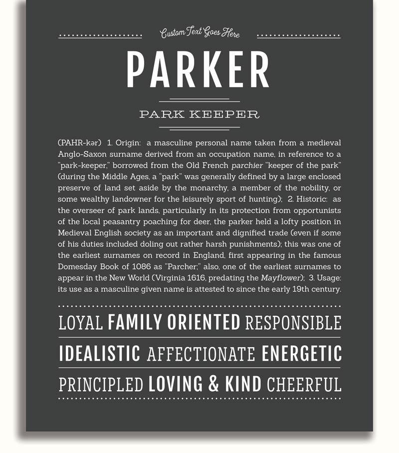 Parker Personalized Name Meaning Art Prints – Name Stories