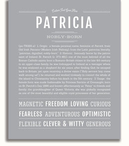Patricia Personalized Name Meaning Art Prints – Name Stories