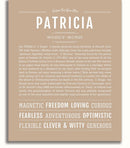 Patricia Personalized Name Meaning Art Prints – Name Stories