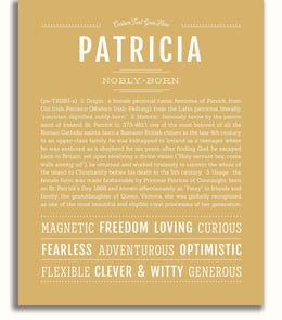 Patricia Personalized Name Meaning Art Prints – Name Stories