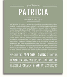 Patricia Personalized Name Meaning Art Prints – Name Stories