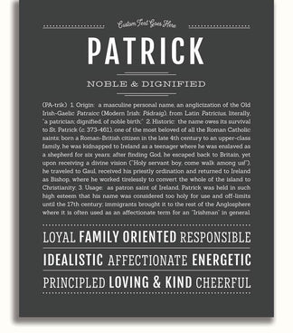 Patrick Personalized Name Meaning Art Prints – Name Stories