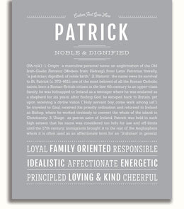 Patrick Personalized Name Meaning Art Prints – Name Stories